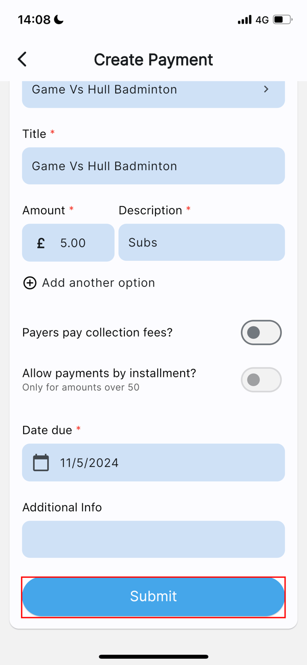 Creating and sending payment requests